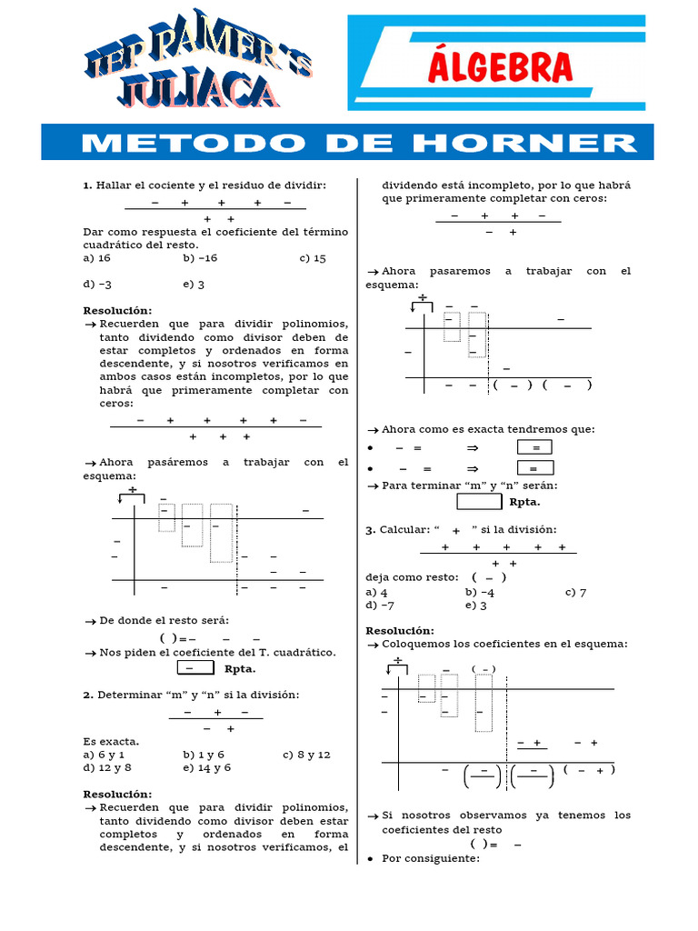 Ejercicios Resueltos Del Metodo de Horner Pagina Educativa | PDF | División (Matemáticas ...