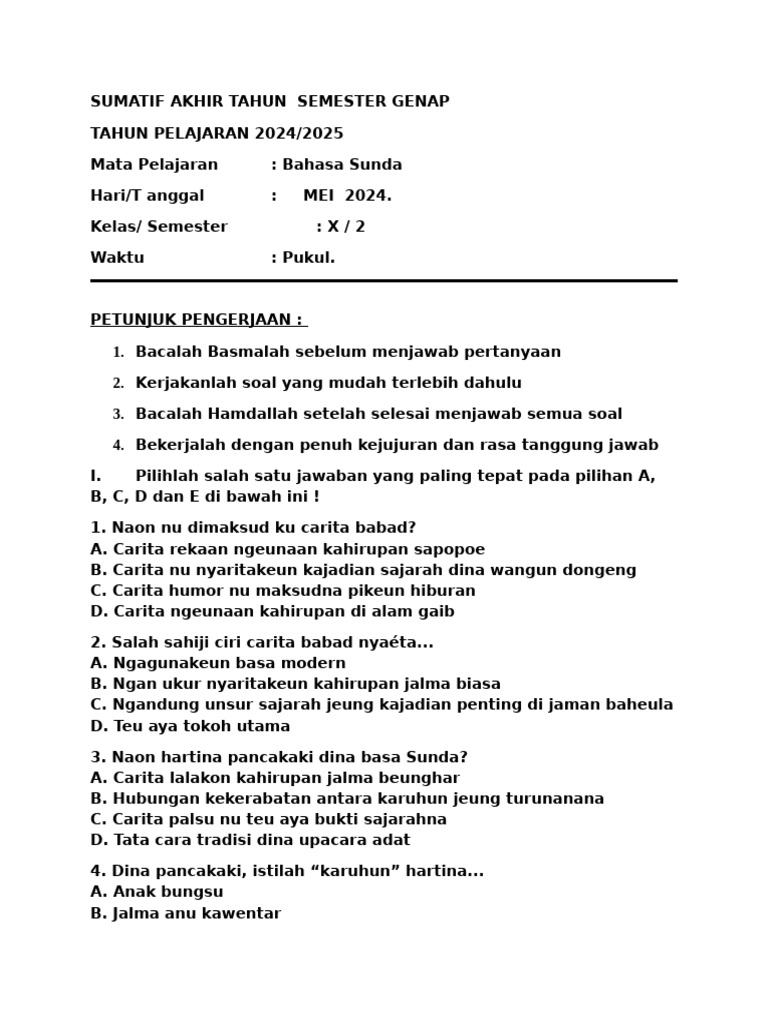 Sumatif Akhir Tahun Semester Genap Ma Kls 10 | PDF