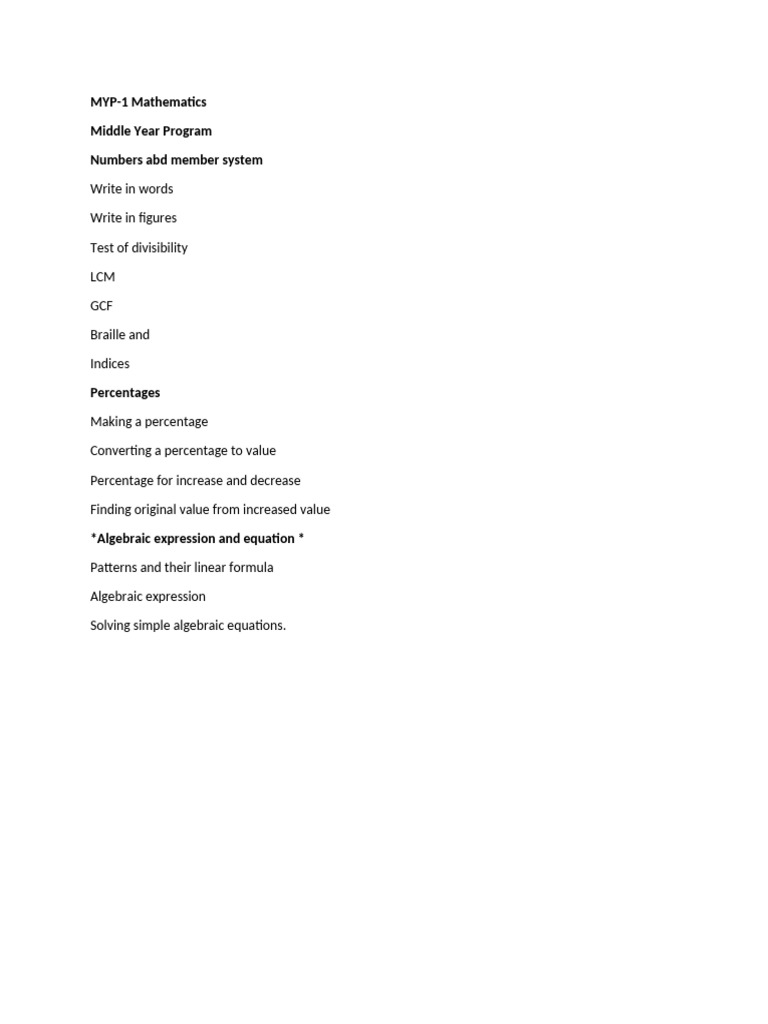 MYP-1_Math_Syllabus | PDF
