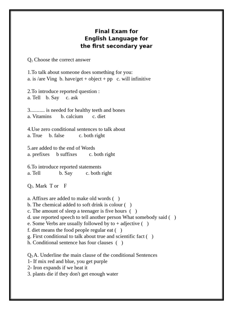 English Language Final Exam Guide | PDF