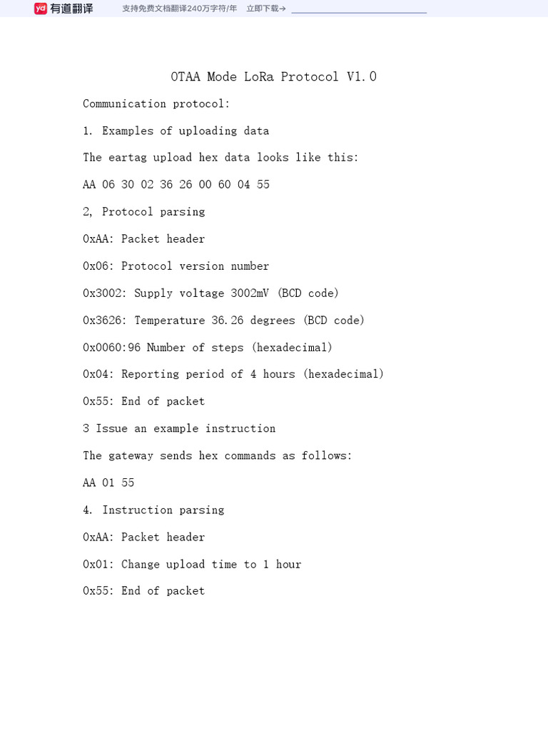 OTAA Mode LoRa Ear Tag Protocol - V1.0 | PDF