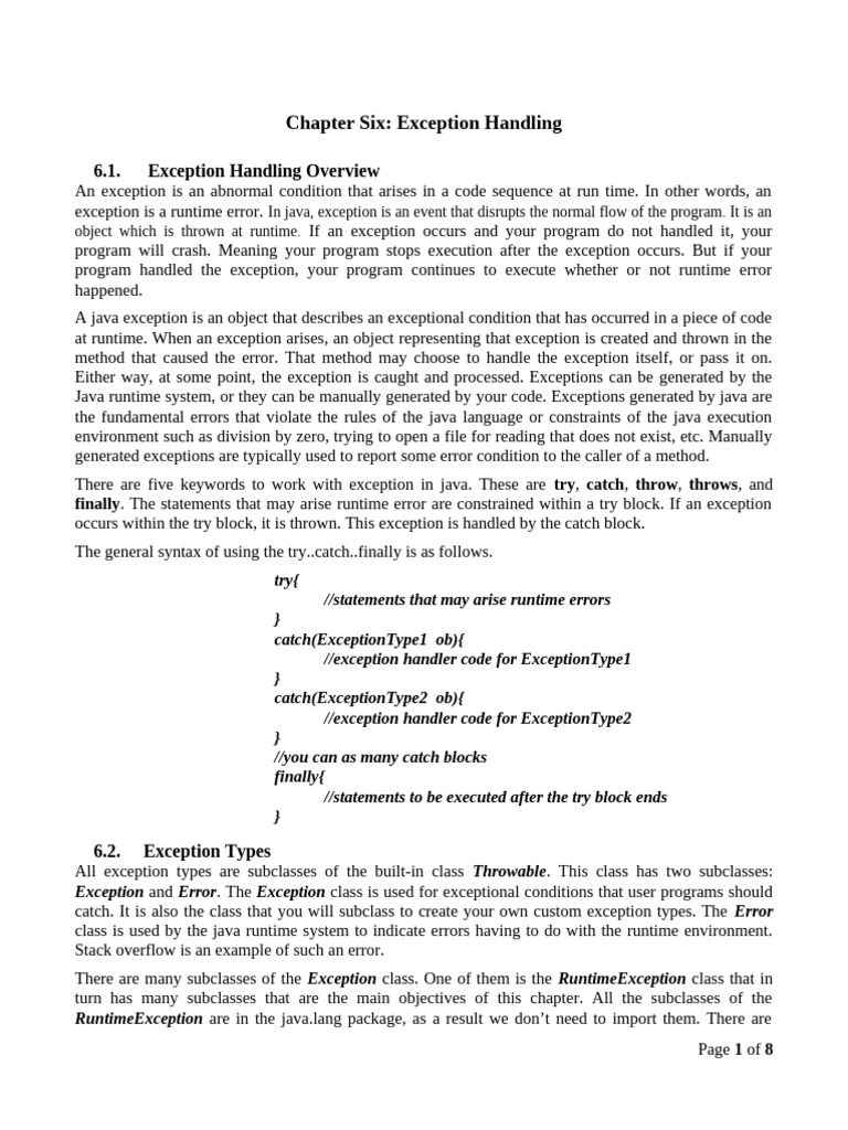Java Exception Handling Overview | PDF | Class (Computer Programming ...