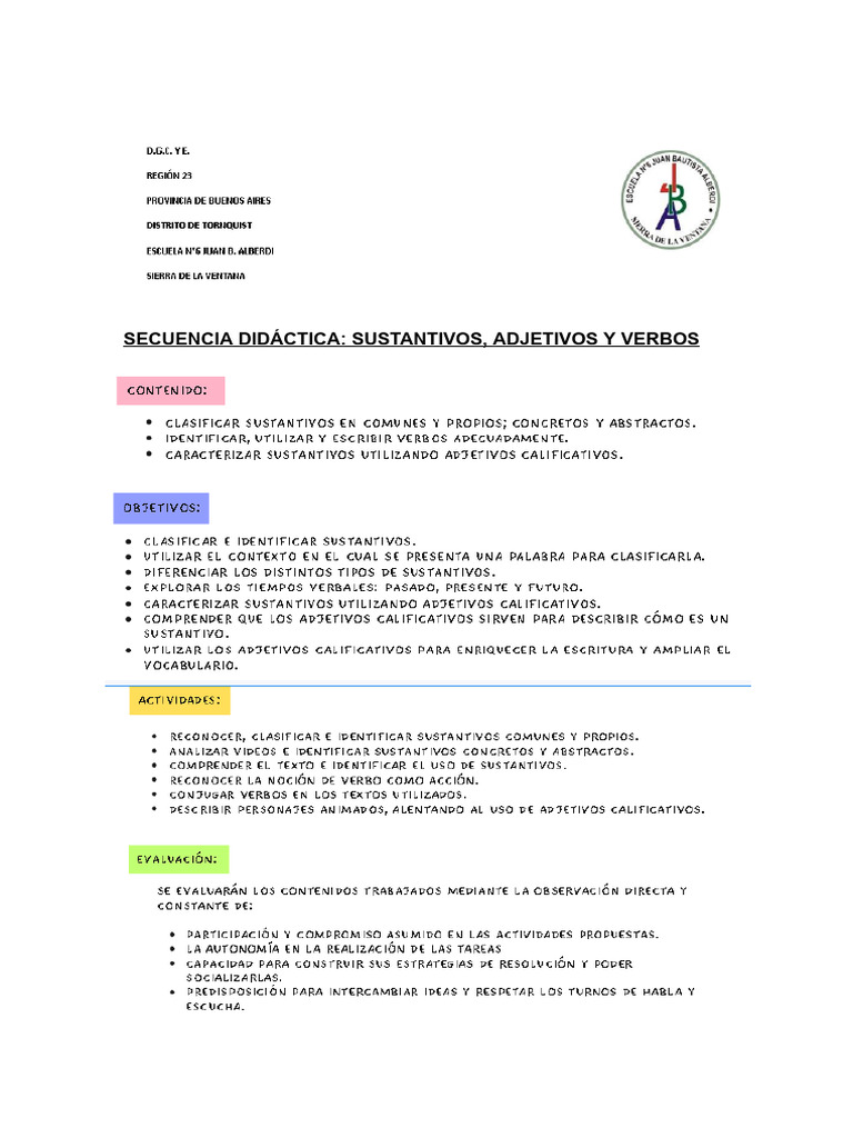 Sustantivos, Adjetivos y Verbos | PDF