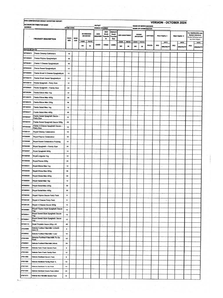 RFM Inventory Form October 2024 | PDF