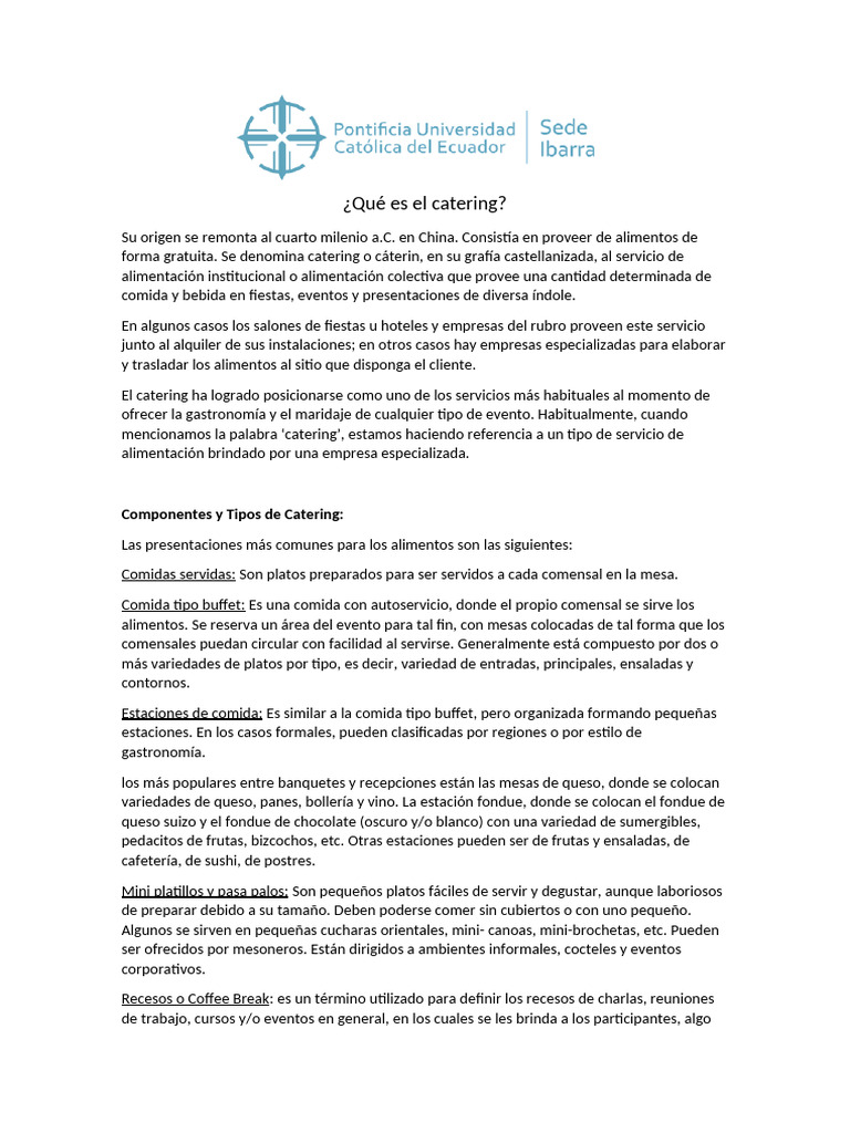 Definición y Tipos de Catering | PDF | Cocina | Alimentos