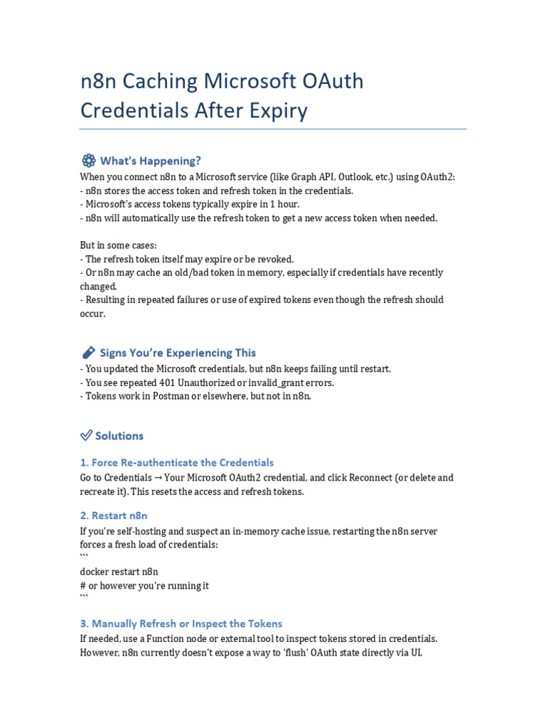 n8n Microsoft OAuth Caching Issue | PDF | Cache (Computing) | Computer Programming