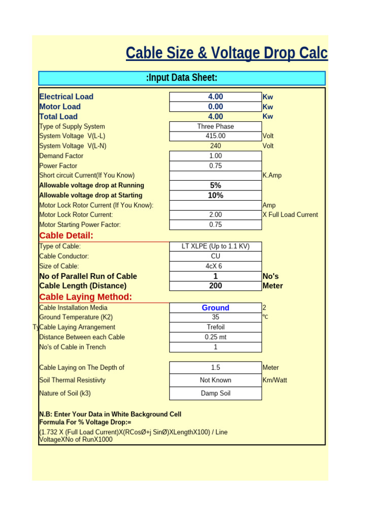 Cable Voltage Drop & Sizing Guide | PDF | Voltage | Electric Motor