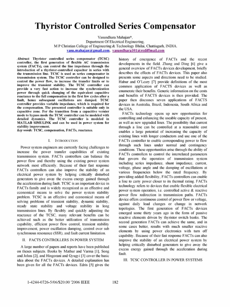Thyristor Controlled Series Compensator Vasundhara | PDF | Capacitor | Inductor