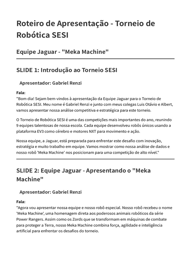 Equipe Jaguar e o Robô Meka Machine | PDF | Robô | Robótica