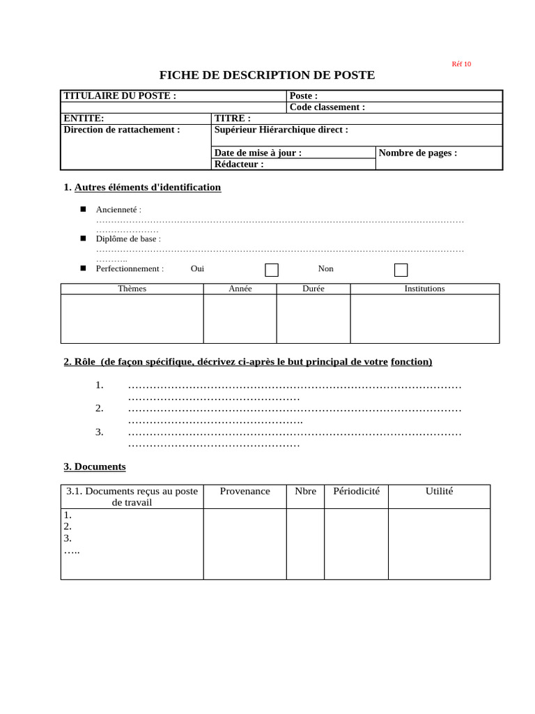 10-Fiche de Description de Poste | PDF