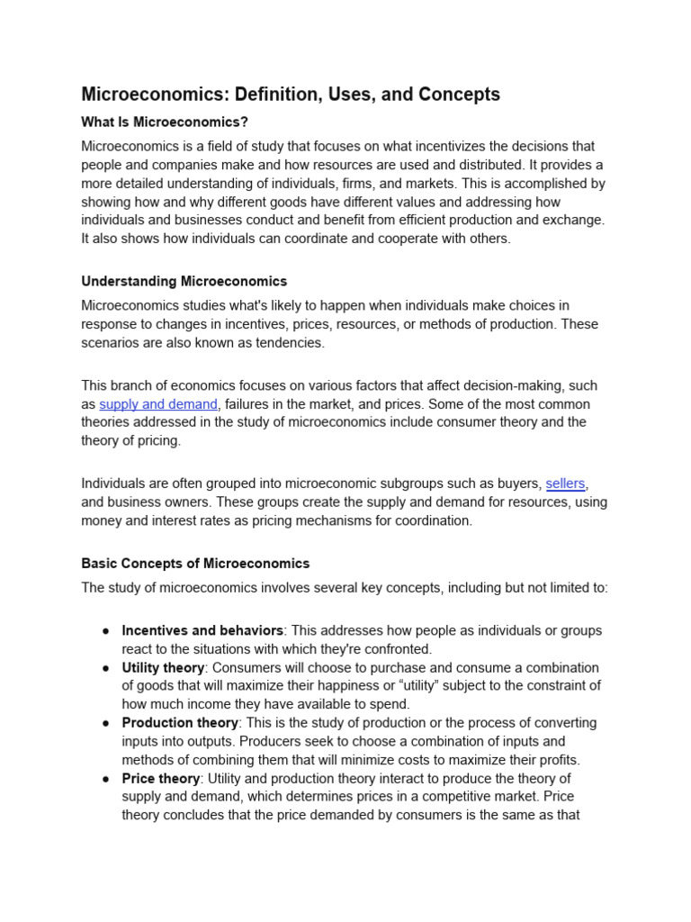 Microeconomics - Definition, Uses, and Concepts | PDF | Microeconomics | Economics
