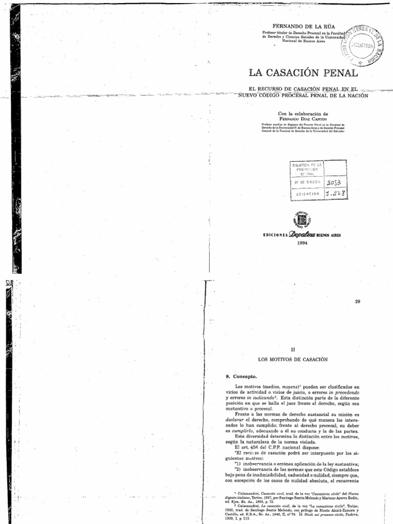 DE LA RUA - Casación | PDF | Ley procesal | Apelación