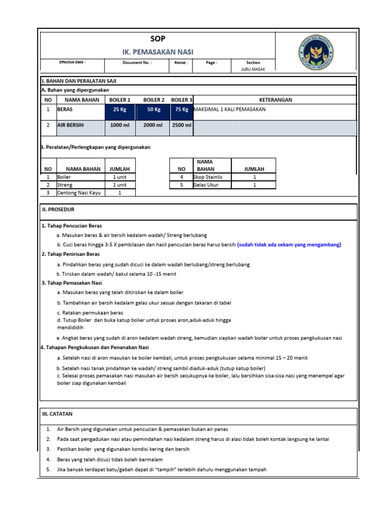 Sop Ik. Pemasakan Nasi | PDF