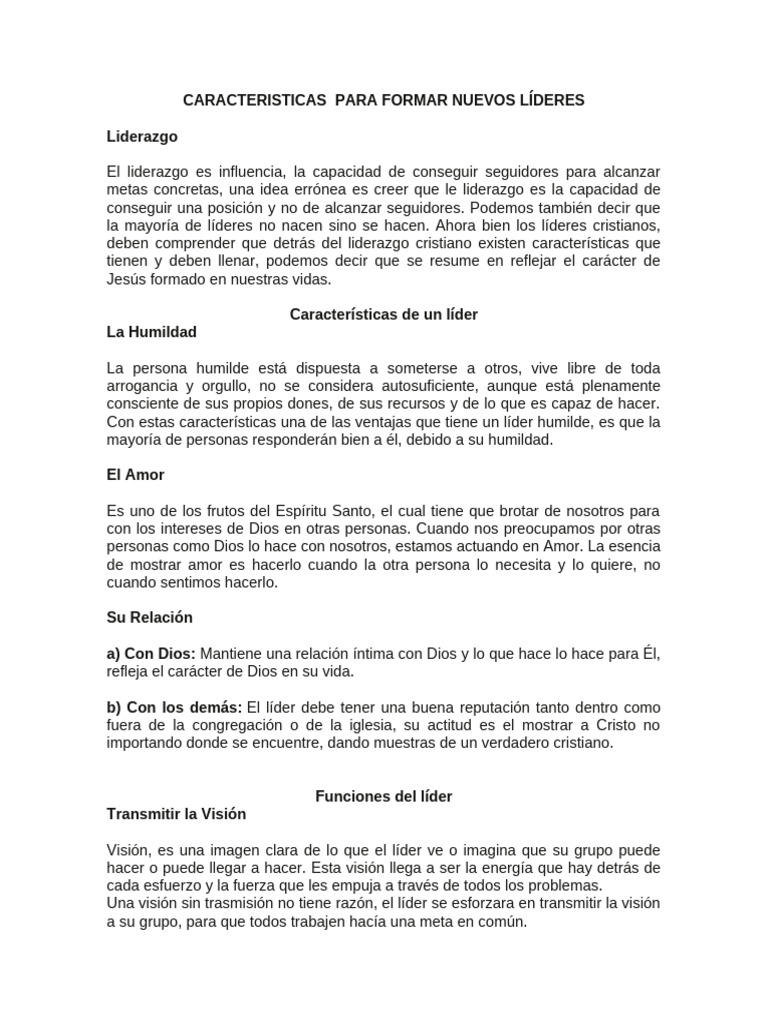 Caracteristicas para Formar Nuevos Líderes | PDF | Liderazgo | Amor