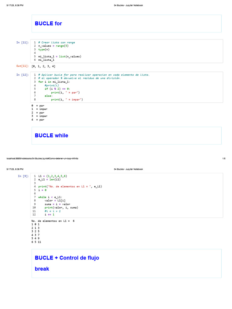 04 Bucles - Jupyter Notebook | PDF | Computer Programming | Control Flow