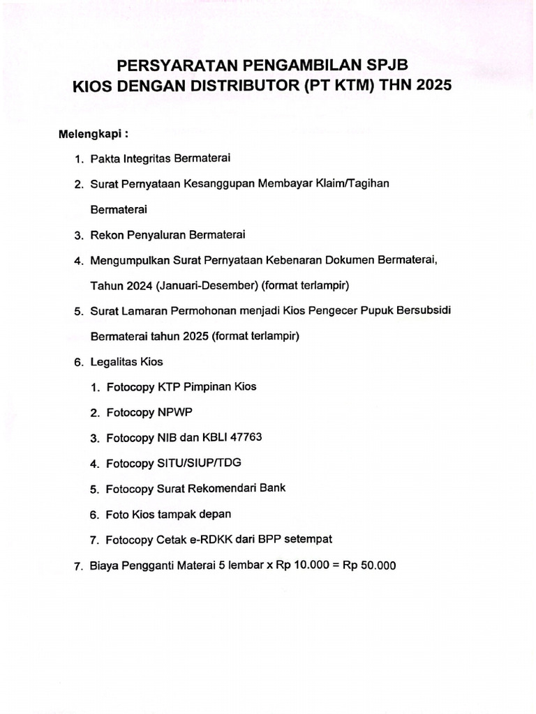 Persyaratan Pengambilan SPJB Kios Tahun | PDF