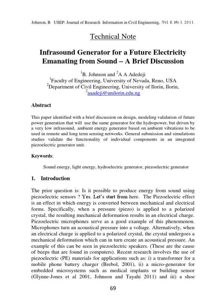 Infrasound Generator For A Future Electricity Emanating From Sound - A ...