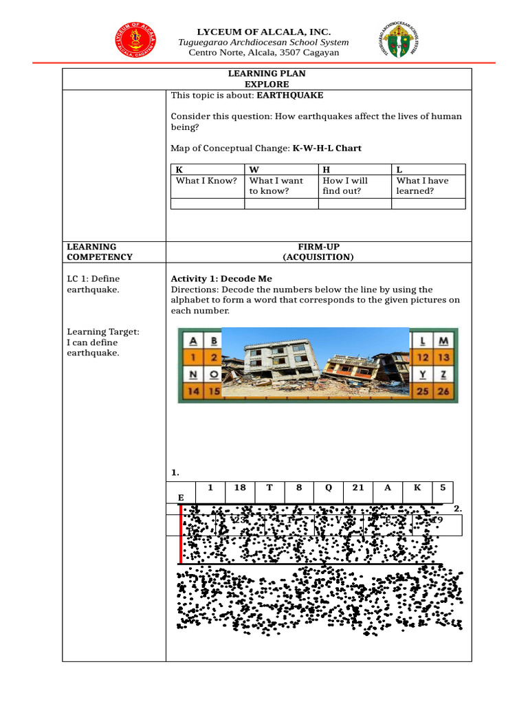 Earthquake Learning Plan and Activities | PDF | Earthquakes