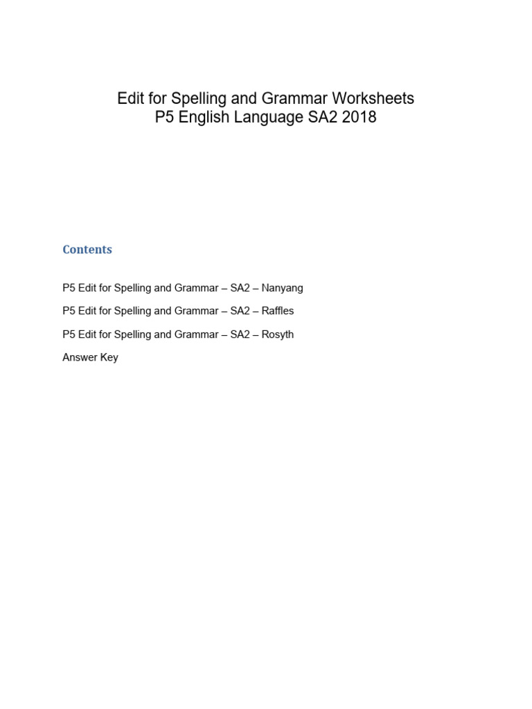 P5 English SA2 2018 Worksheets Spelling Grammar | PDF