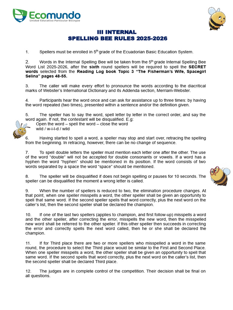 INTERNAL SPELLING BEE RULES 5th 2025-2026 | PDF | Languages | Foreign Language Studies