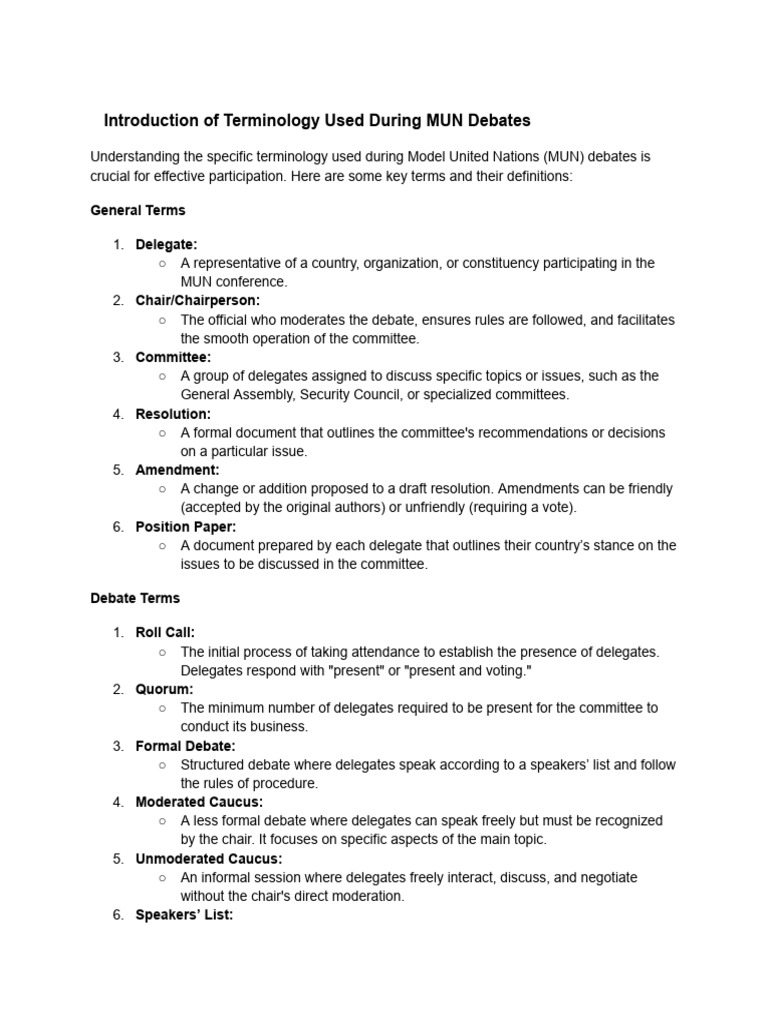 Introduction of Terminology Used During MUN Debates | PDF | Committee ...