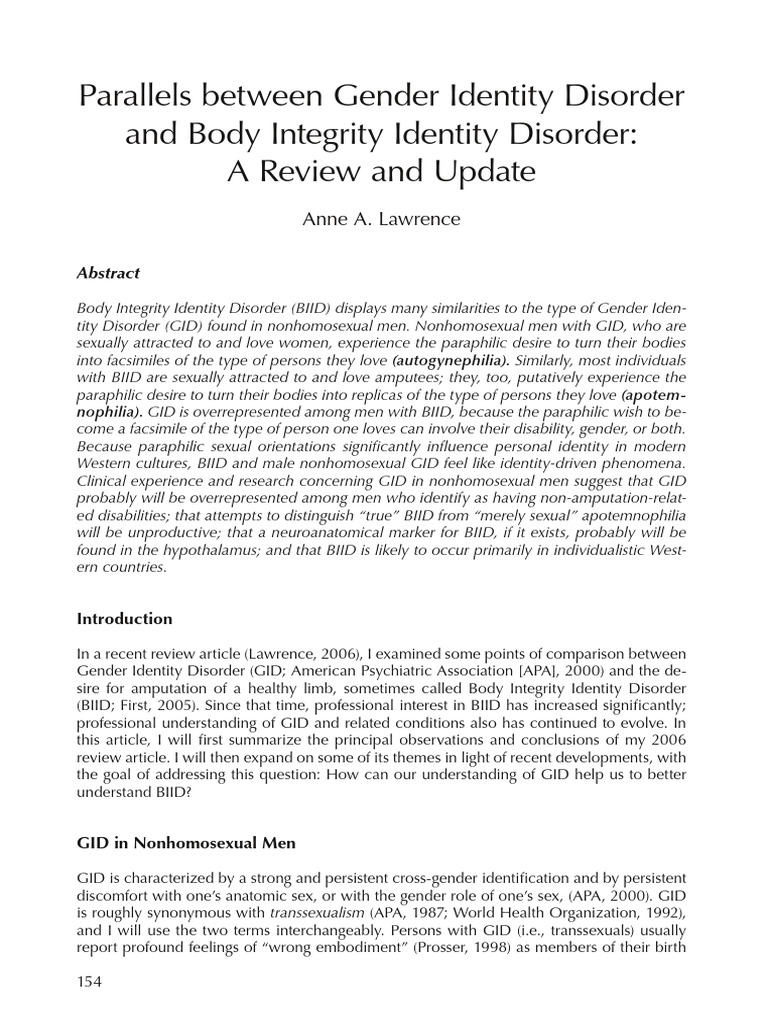 Lawrence 2009 Parallels Between GID and BIID Book Chapter | PDF ...