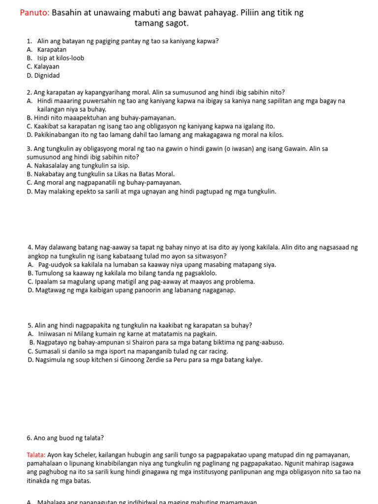 ESP 9 Summative Exam | PDF