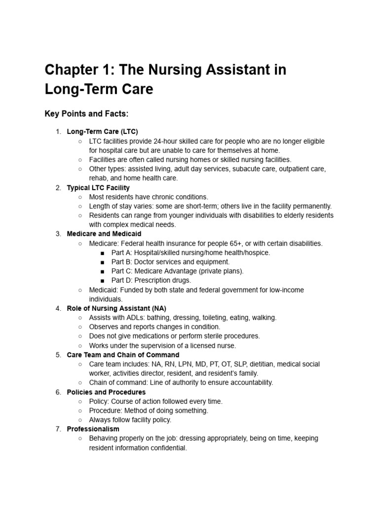 Chapter 1 - The Nursing Assistant in Long-Term Care | PDF | Dementia ...