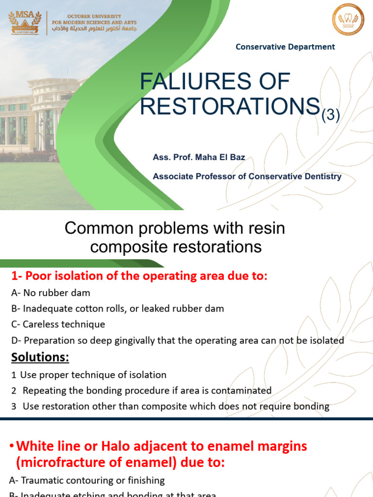 10 - Res531 Faliures of Restorations | PDF | Dental Composite ...