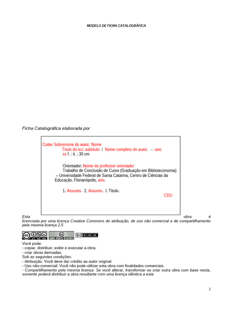 Modelo de Ficha Catalográfica | PDF