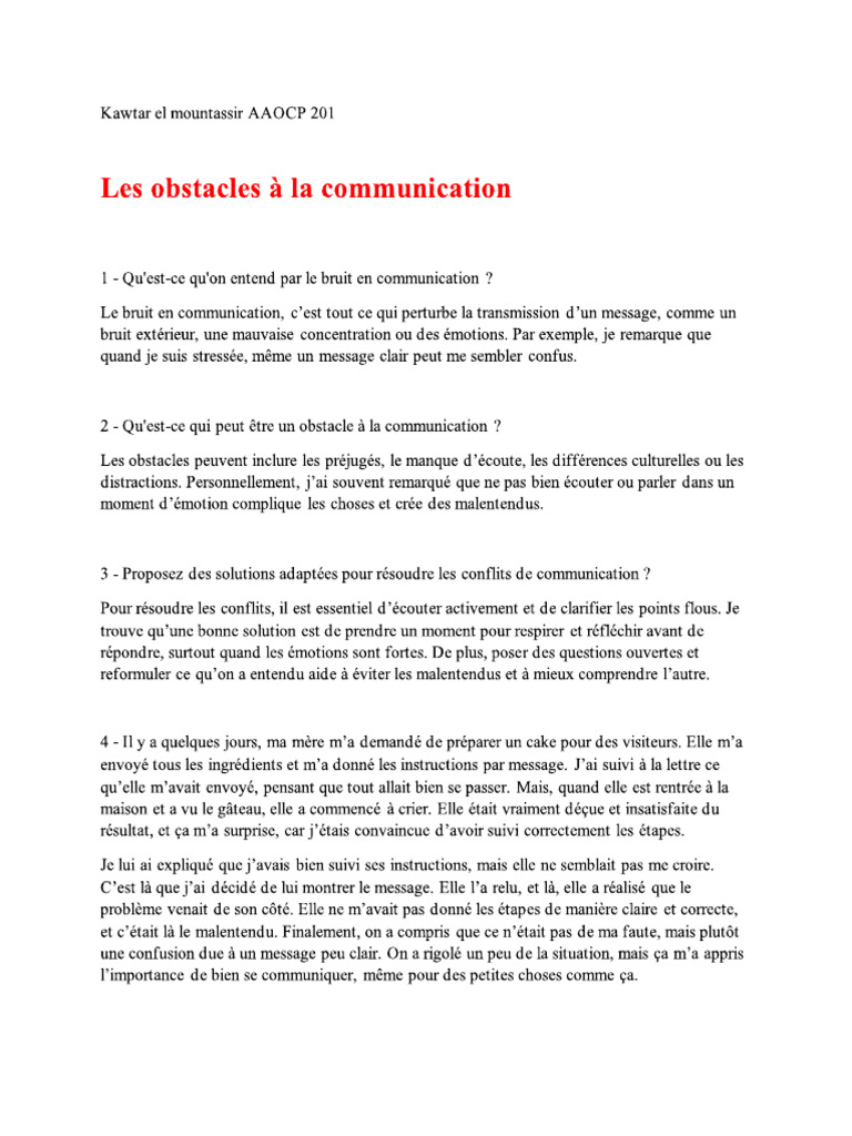 Les Obstacles À La Communication | PDF