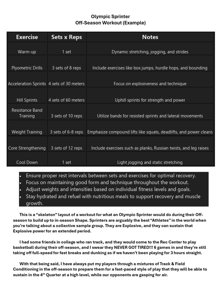 Olympic Sprinter Workout Example | PDF