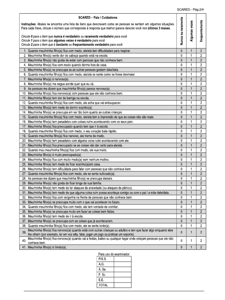 SCARED - Pais - Cuidadores | PDF