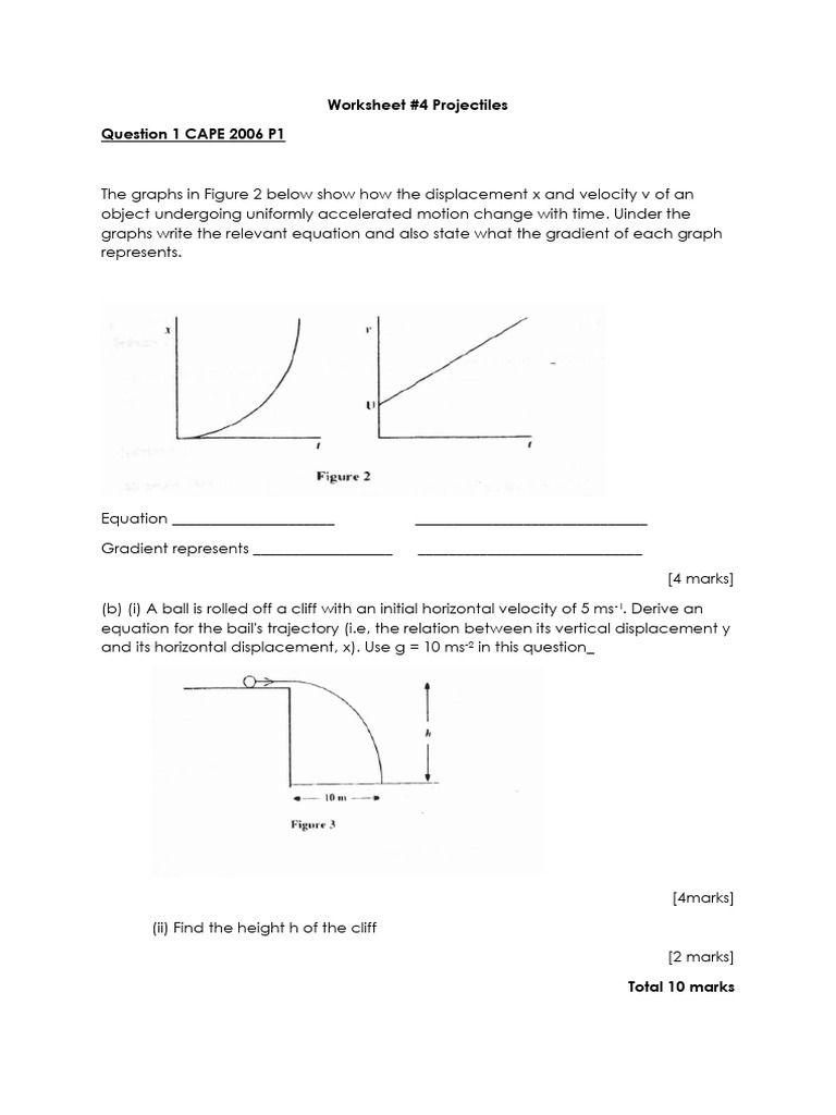Worksheet #4 Projectiles 2021 | PDF | Dynamics (Mechanics) | Physical ...