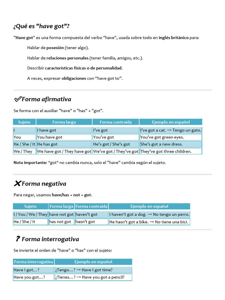 Uso de "have got" en inglés | PDF