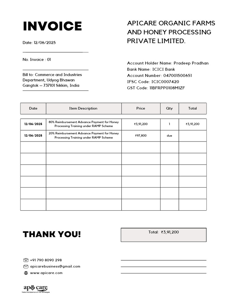 Apicare 80 Advance Invoice | PDF