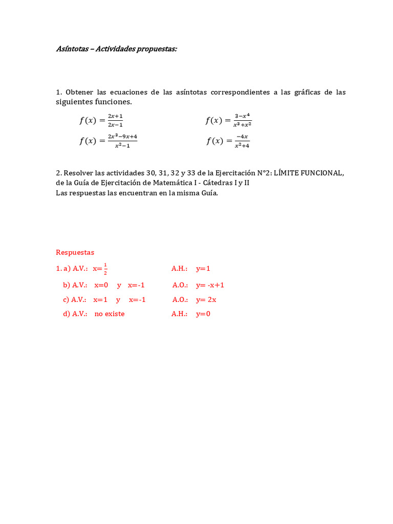 Actividades Propuestas - Asíntotas - 2C - 2021 | PDF