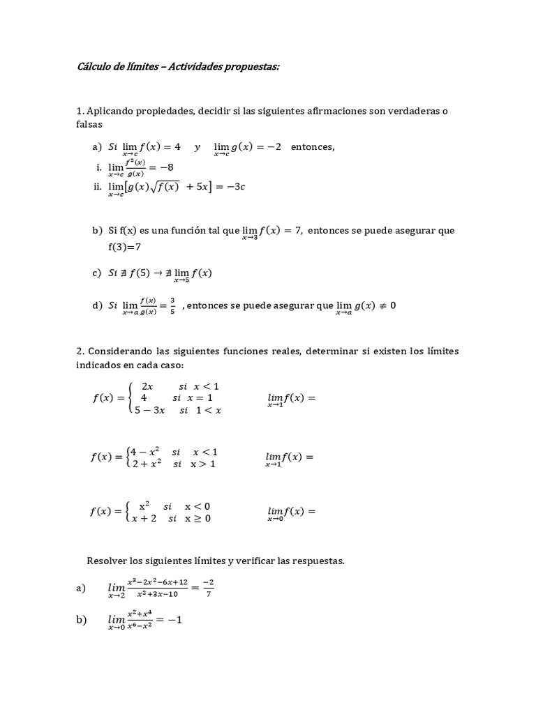 Cálculo de Límites: Ejercicios y Soluciones | PDF | Función ...