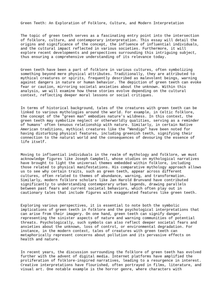 Green Teeth Consul | PDF | Narrative | Folklore