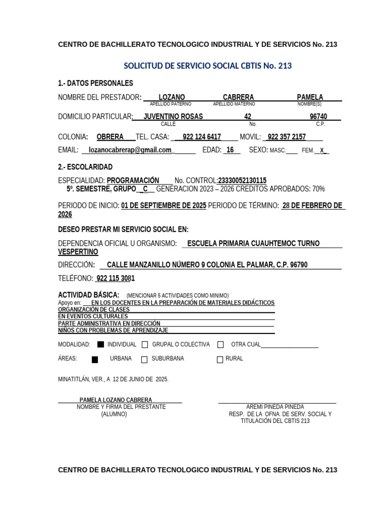 Primeros-Formatos-Ss-Sept-2025-Feb-2026 Servicio Social | PDF