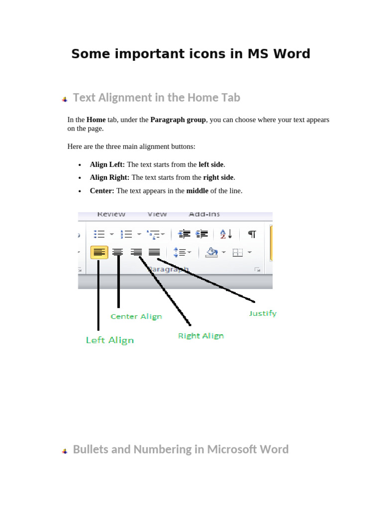 Important Icons in Microsoft Word 2 | PDF