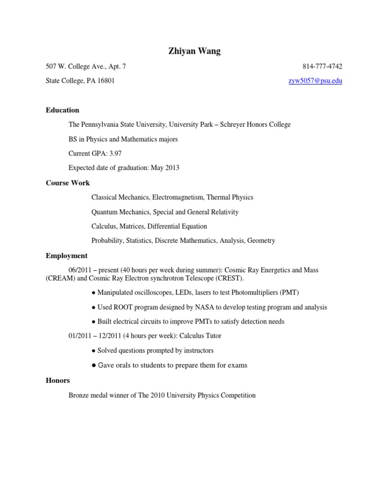REU Resume | PDF | Technology & Engineering