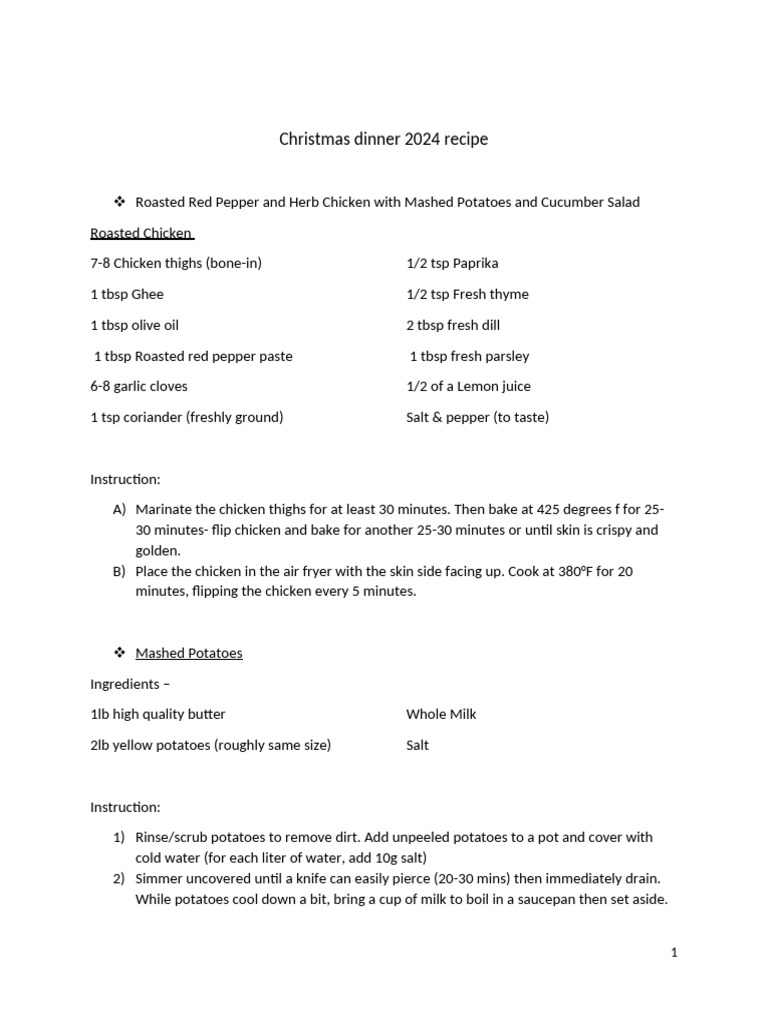 Christmas Dinner Recipes 2024 Guide | PDF | Tomato Sauce | Garlic