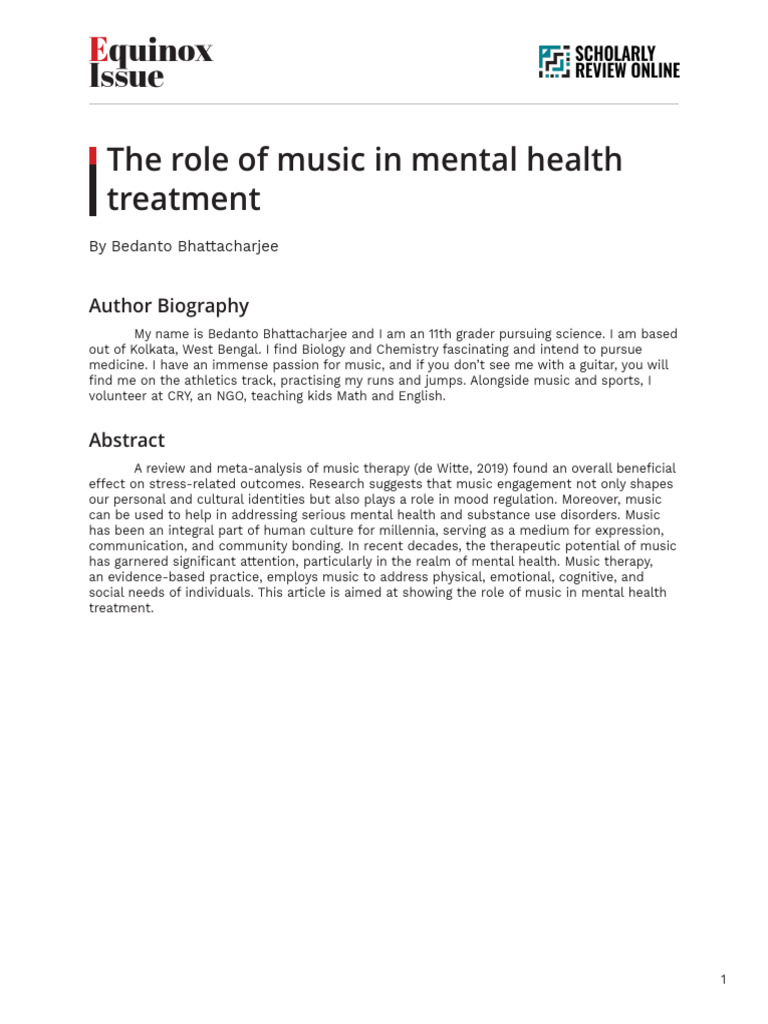 Music Therapy's Role in Mental Health | PDF | Psychotherapy | Mental Health
