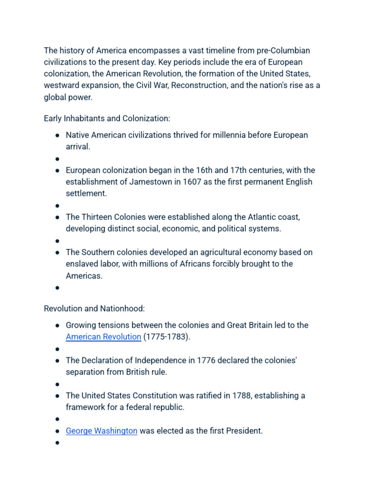 The History of America Encompasses A Vast Timeline From Pre-Columbian ...