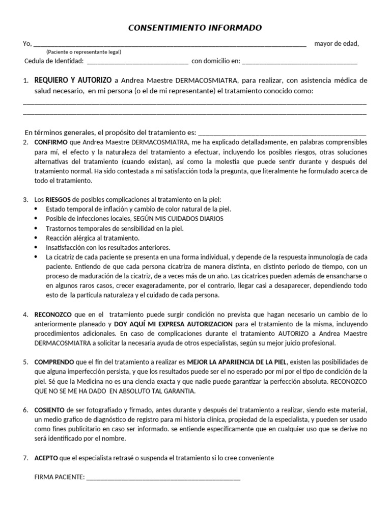 CONSENTIMIENTO INFORMADO (Plantilla) | PDF | Consentimiento informado ...