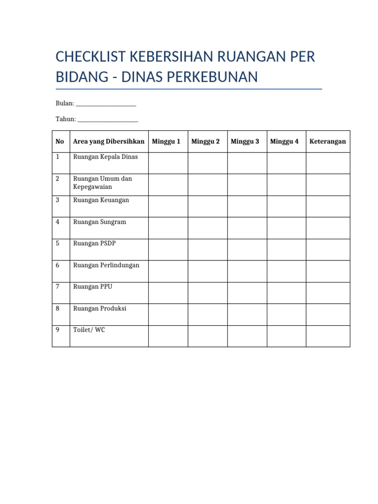Checklist Kebersihan Ruangan Dinas | PDF