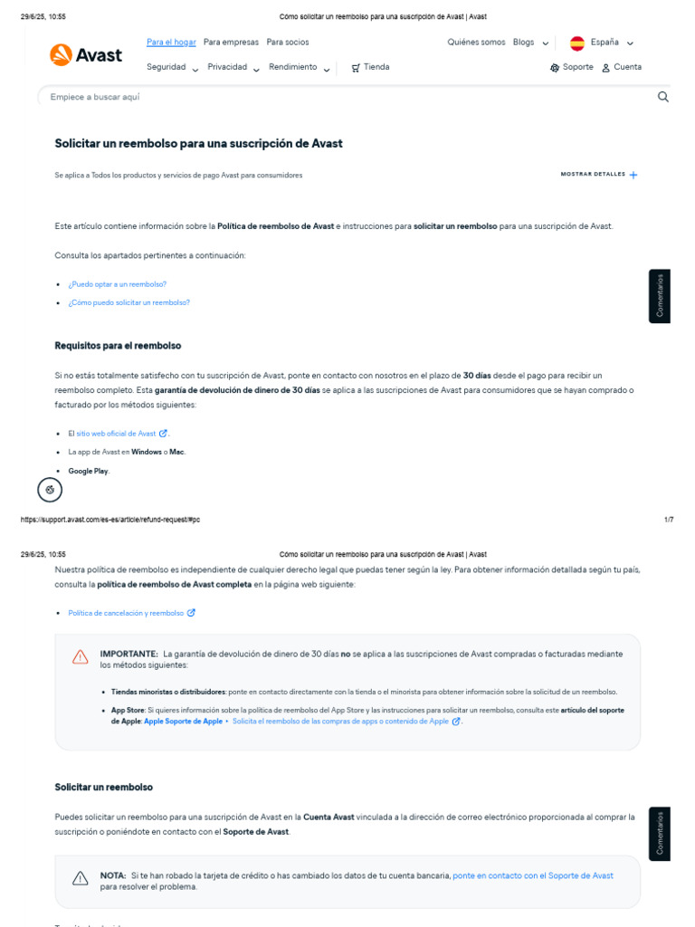 Cómo Solicitar Un Reembolso para Una Suscripción de Avast - Avast | PDF | Aplicación movil