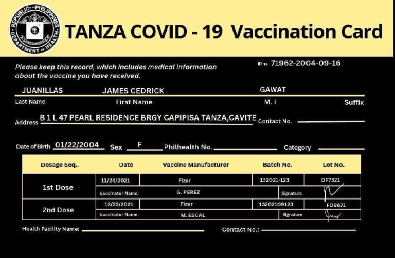 Tanza Vaxx Card Sample | PDF
