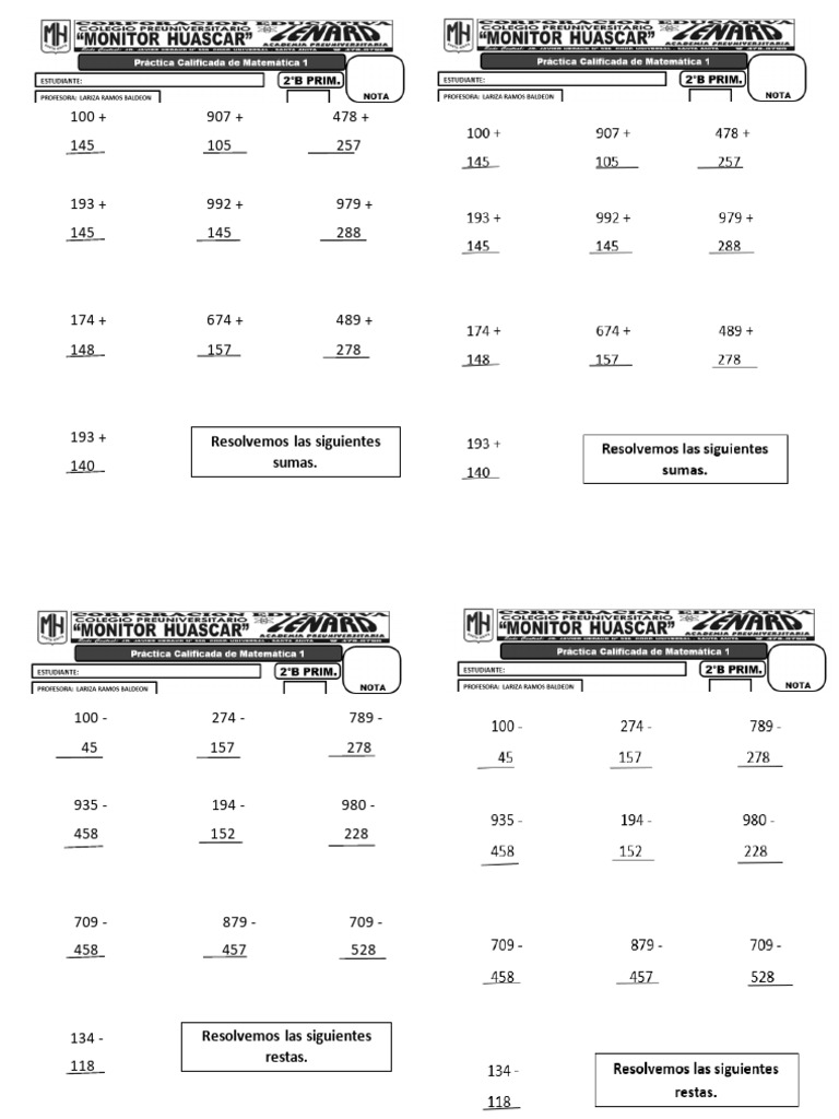 Ficha 2do B Prim Abril | PDF